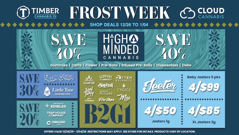 Frost Week - 40% off High Minded - FTC50% off Deli at Cloud Cannabis ...