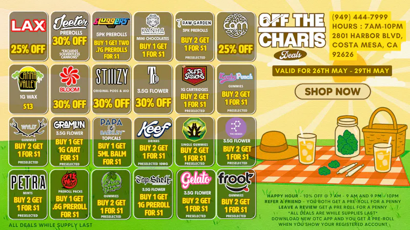 START YOUR WEEK RIGHT WITH THESE DEALS at Off The Charts - Costa Mesa ...