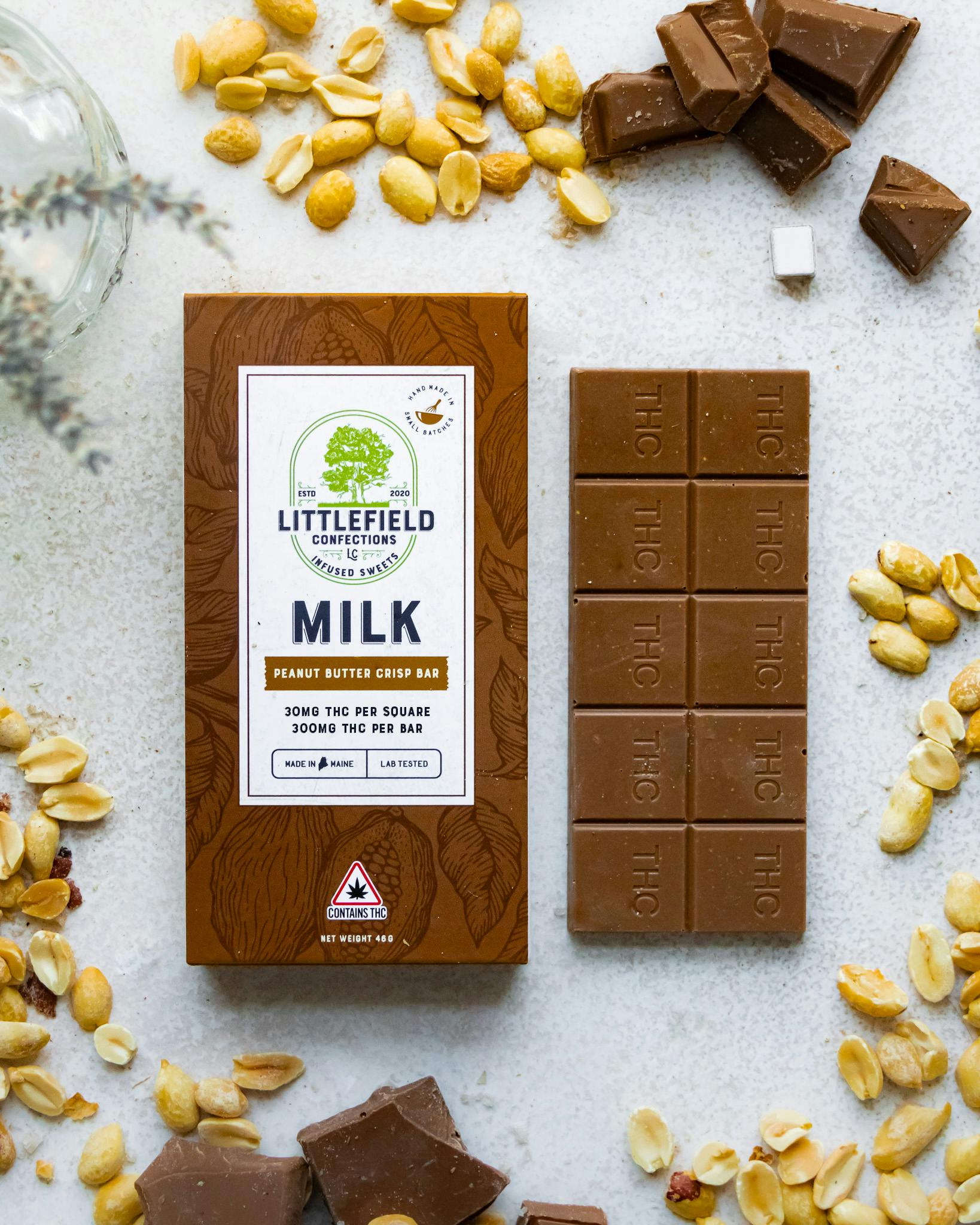 Crisp Peanut Butter THC Milk Chocolate Bar 30mg/pc 300mg Total ...