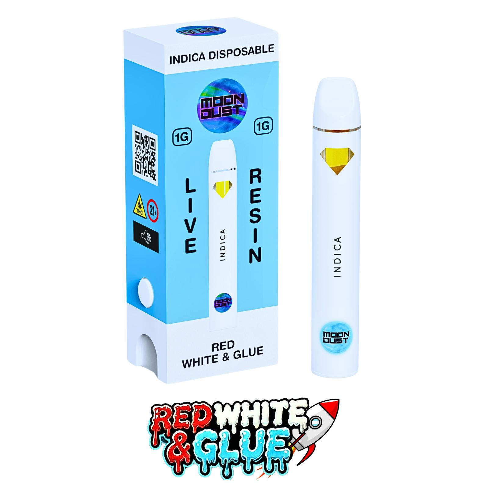 1G LIVE RESIN DISPOSABLE - RED WHITE & GLUE - INDICA - MOON DUST - New York